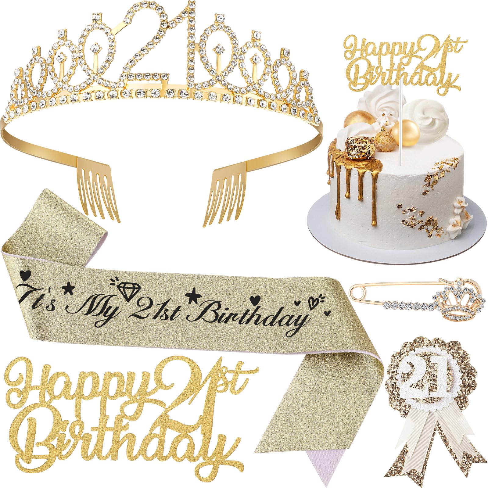 Solsew 21st Birthday Decorations For Her, Including Sash, Tiara ...