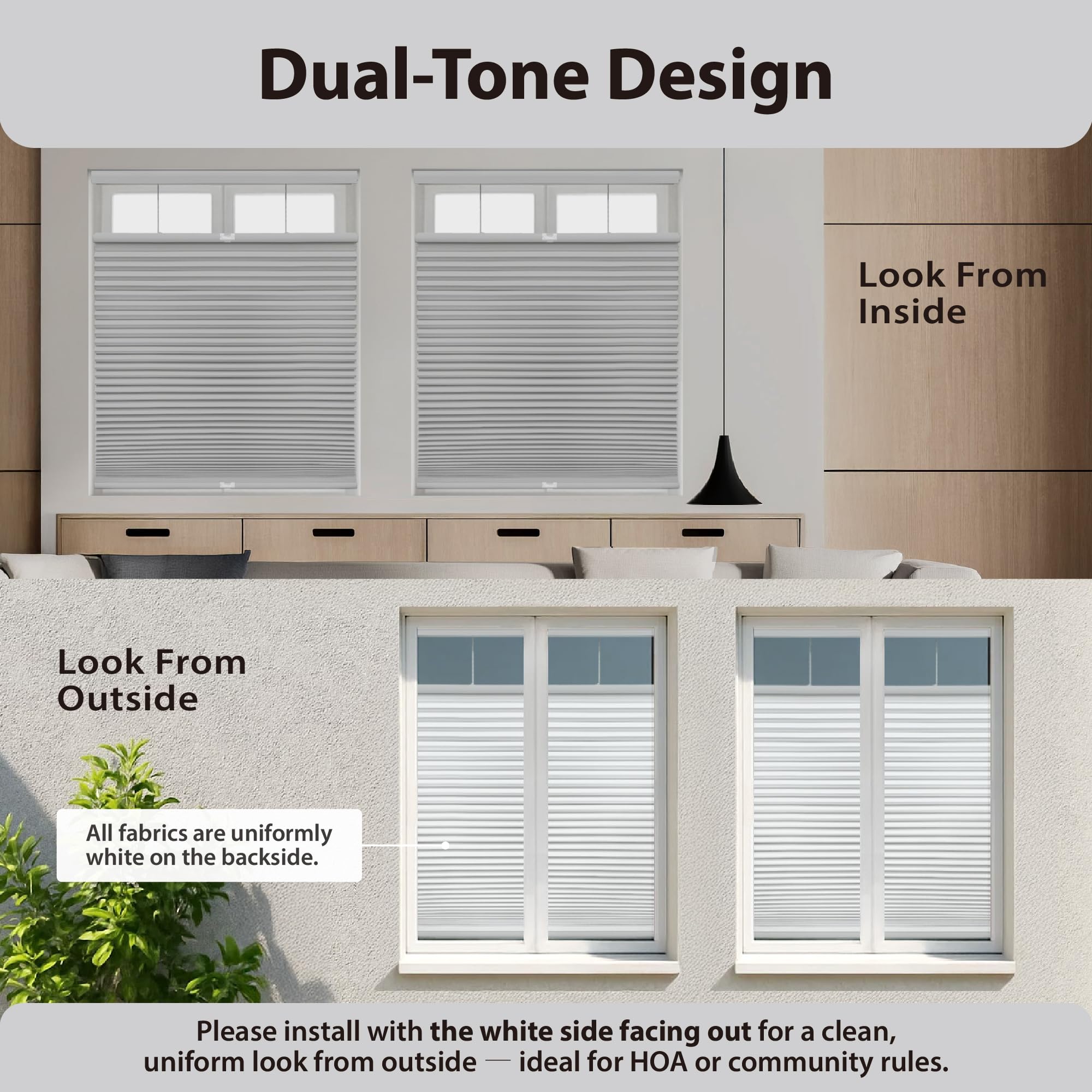 Dez Furnishings Cordless 1.5 Blackout Top Down Bottom Up Cellular Shade ...