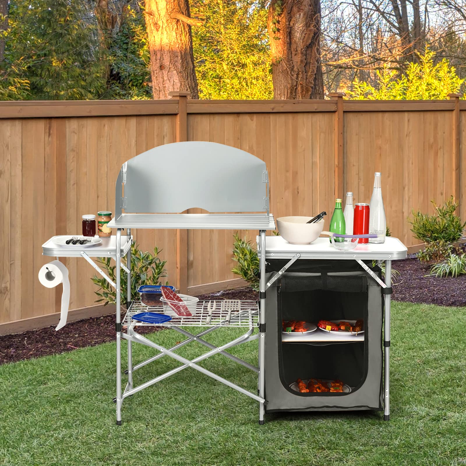 Goplus Camping Kitchen Table, Portable Outdoor Cooking Table with ...