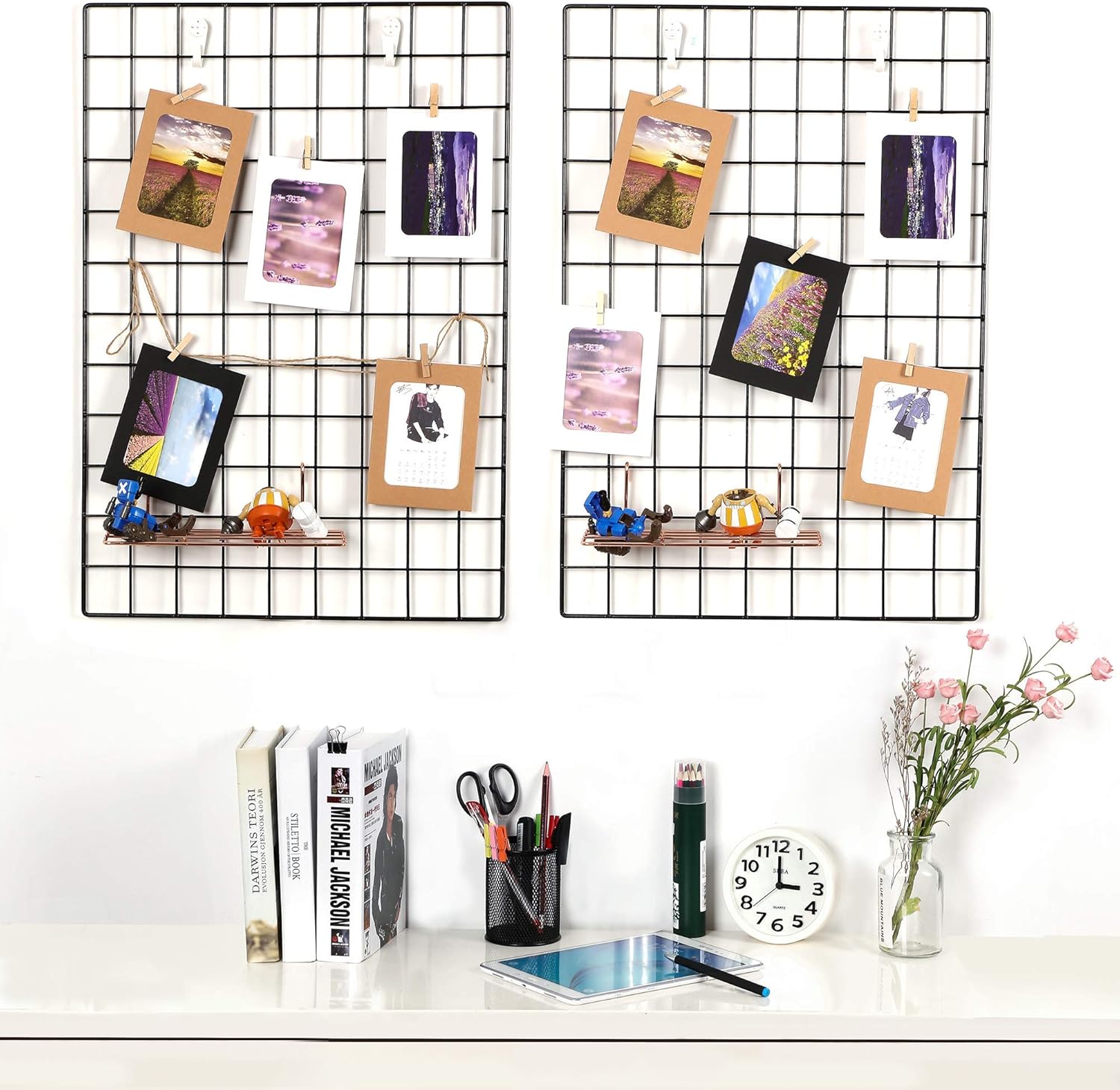 Black Grid Panel Set Of 2 Wire Wall Grid Photo Wall Multifunction Metal ...