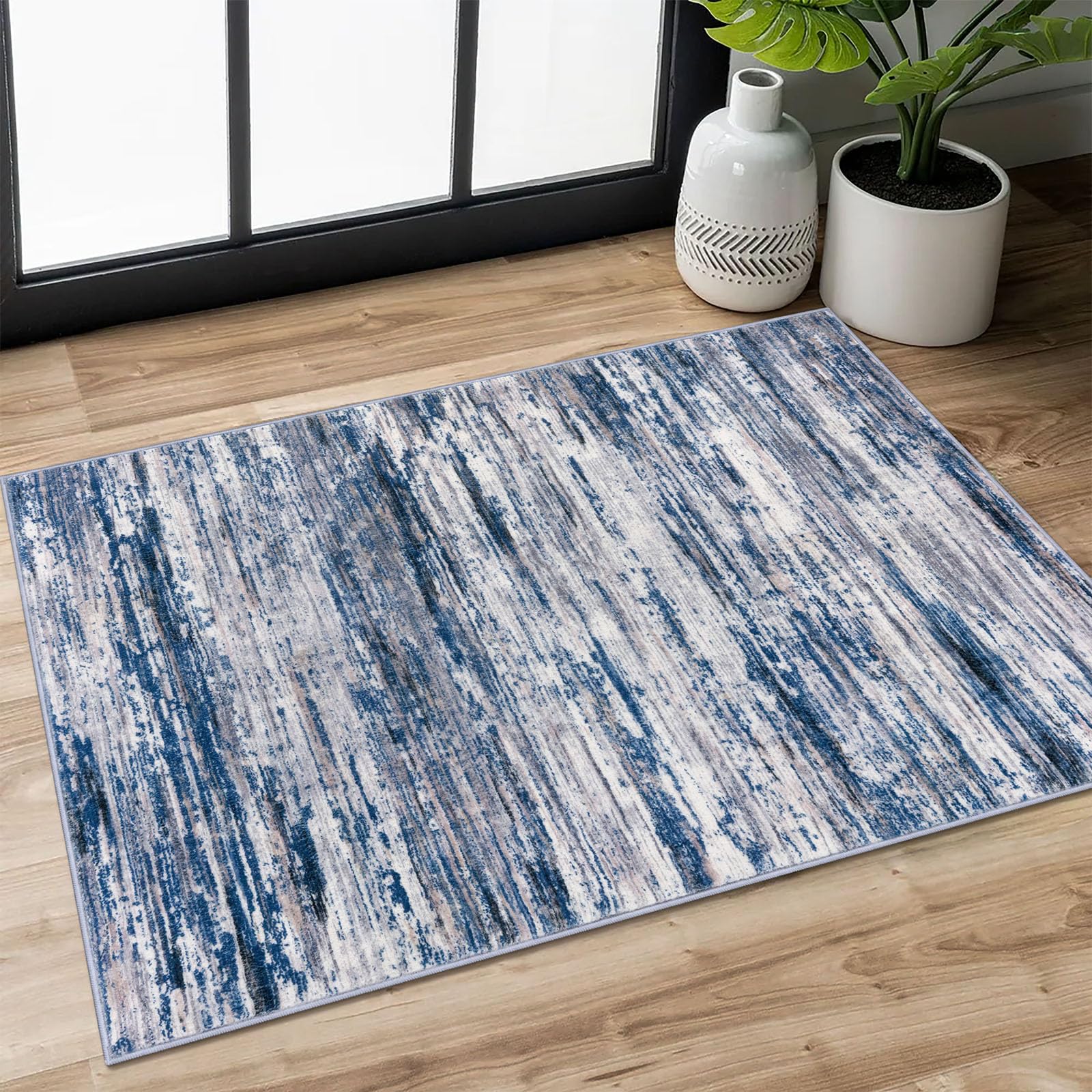 SIILOOM 2x3 Navy Blue Gray Neutral Multi Modern Abstract Rug for ...