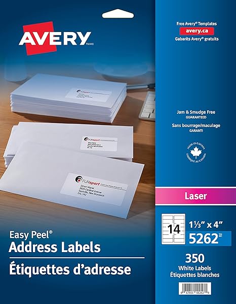 Avery Address Labels with Easy Peel for Laser Printers, 1-1/3" x 4 ...