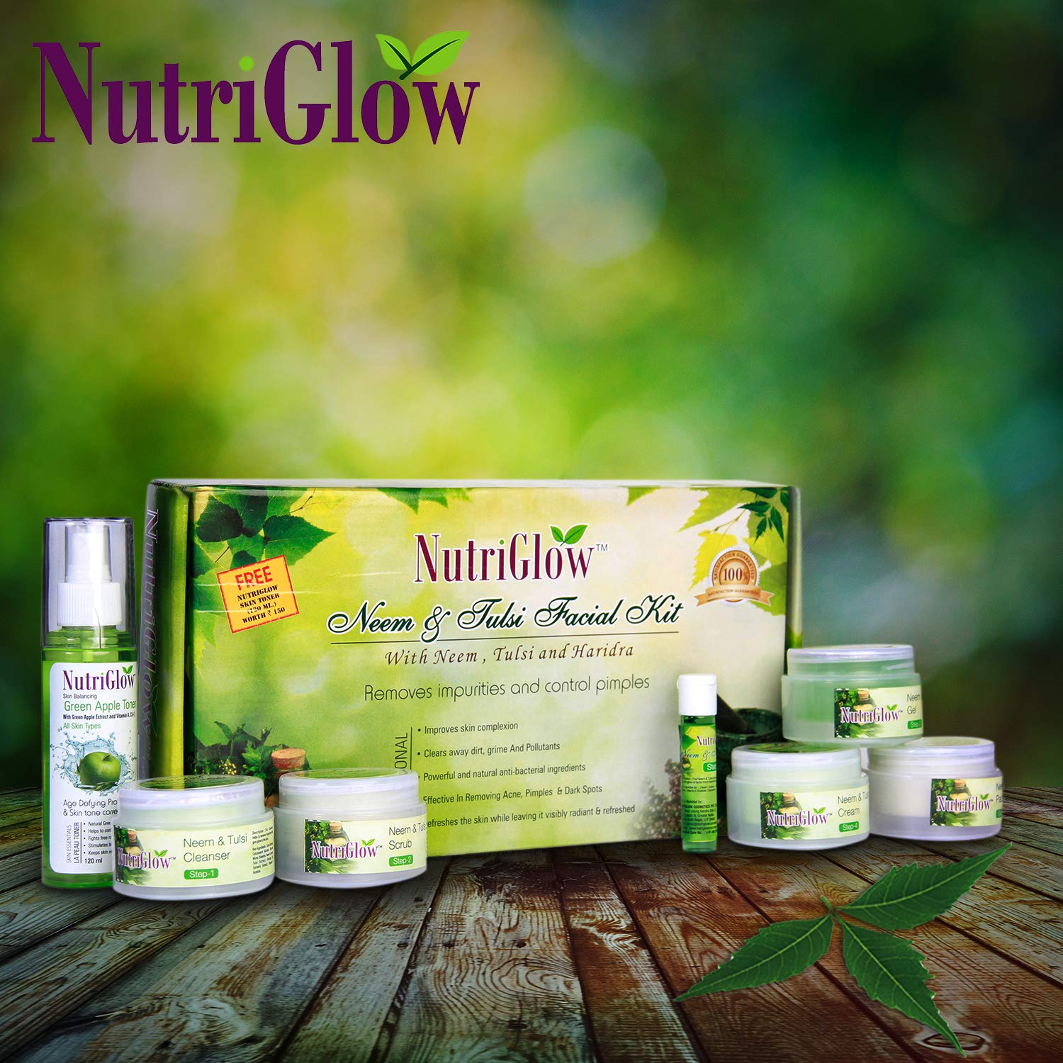 NutriGlow Neem And Tulsi Facial Kit With Green Apple Toner Removes ...