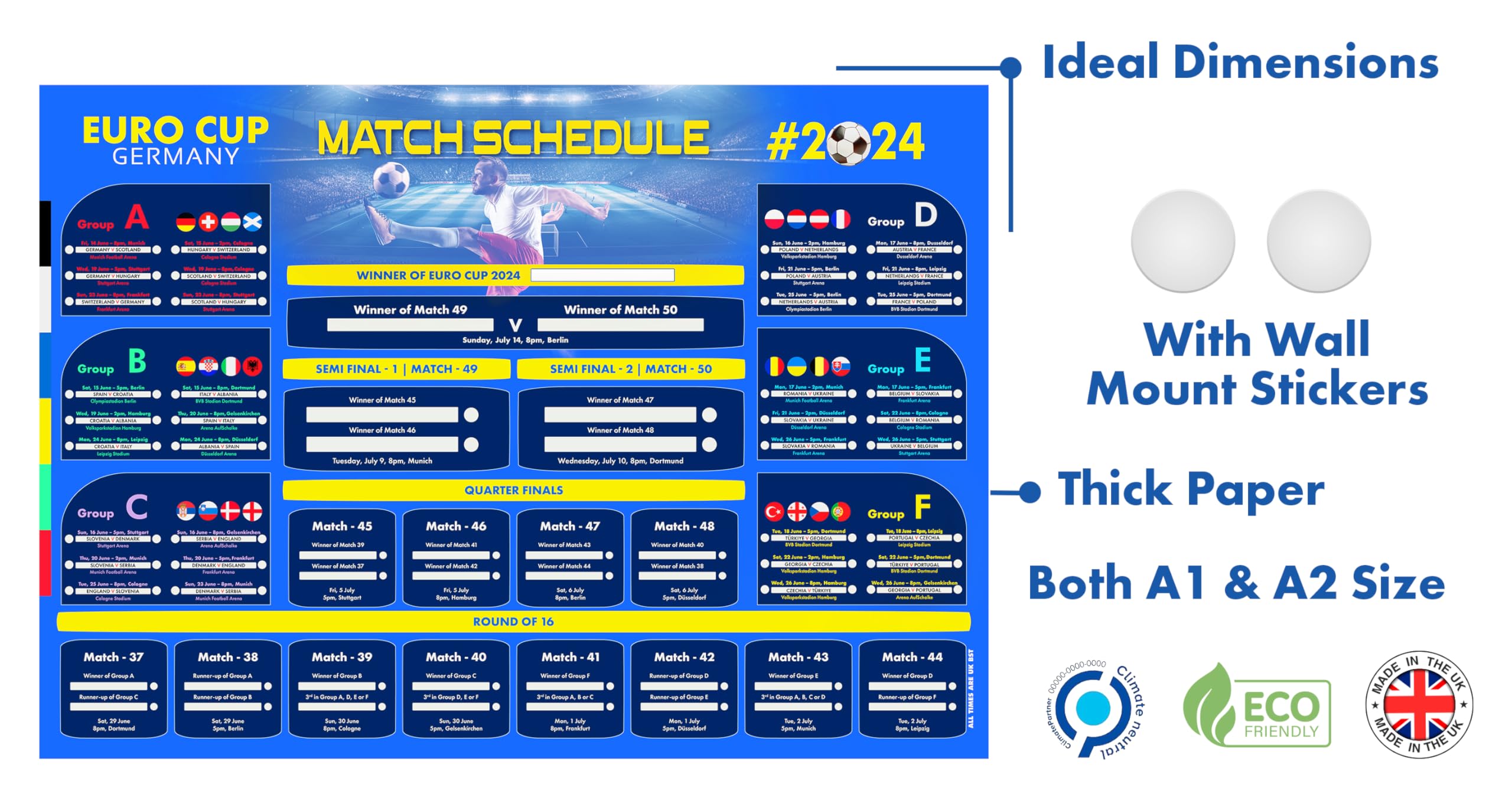 Mua Giftinghouse A2 Euro 2024 Wall Chart Football, Premium 2024 Euro Wallchart Planner, European ...