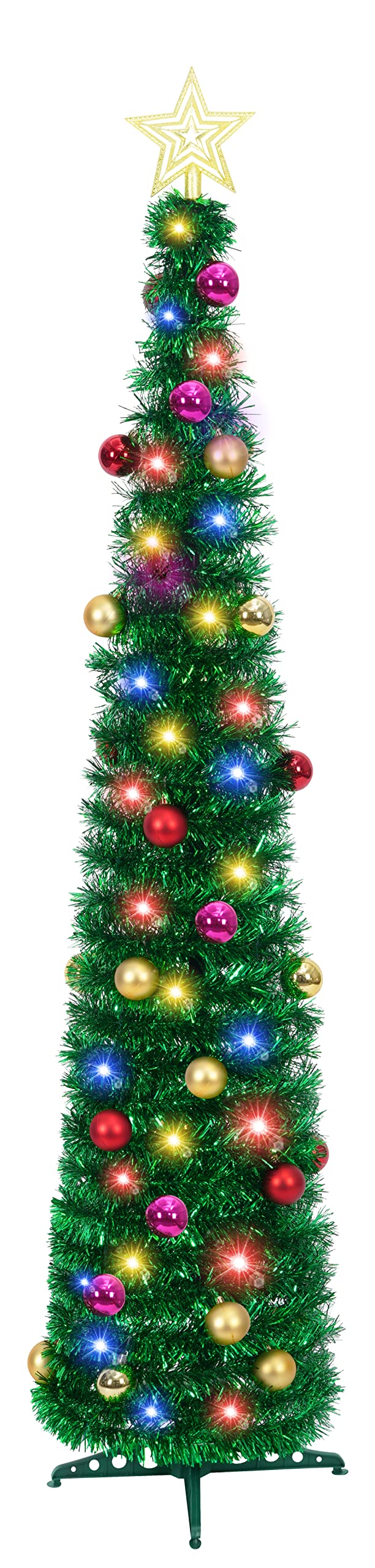 Dolicer 5Ft Pop up Christmas Tree, Collapsible Tinsel Christmas Tree ...