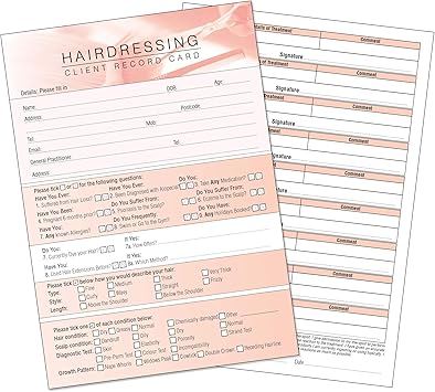 Hairdressing Client Record Card - Treatment Consultation Form for ...