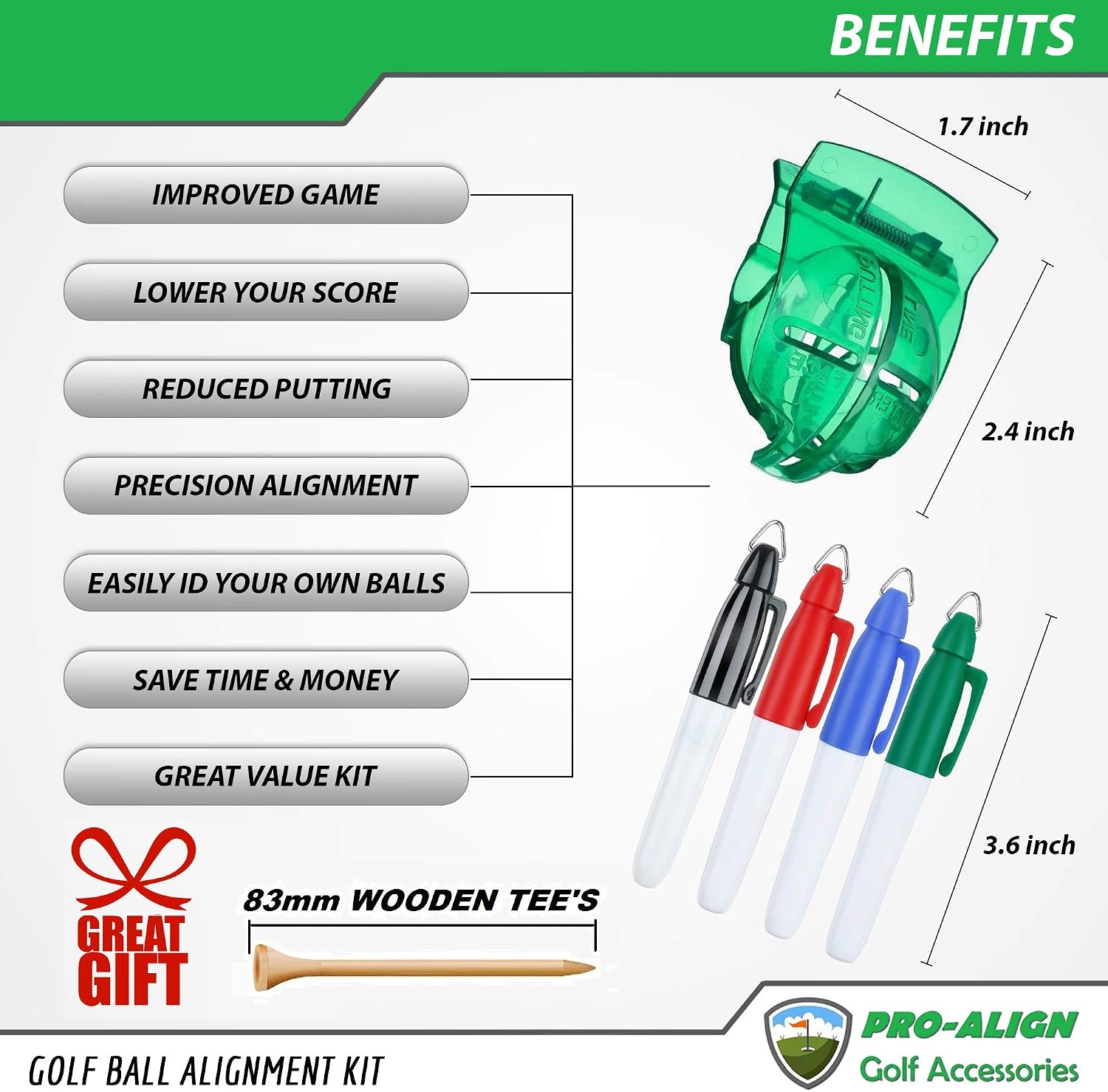 PRO-ALIGN Golf Ball Marker Alignment Tool kit 4pcs Ball Marking Stencil ...