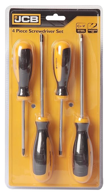 JCB Tools 4pc Screw Driver set:# PH1x100, PH2x150mm, 5x100mm,6.5x150 mm ...