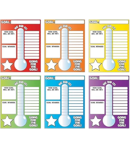 Goal Chart KIUKIUO 5 Pcs Fundraising Thermometer Charts – 10” X 40” Dry ...
