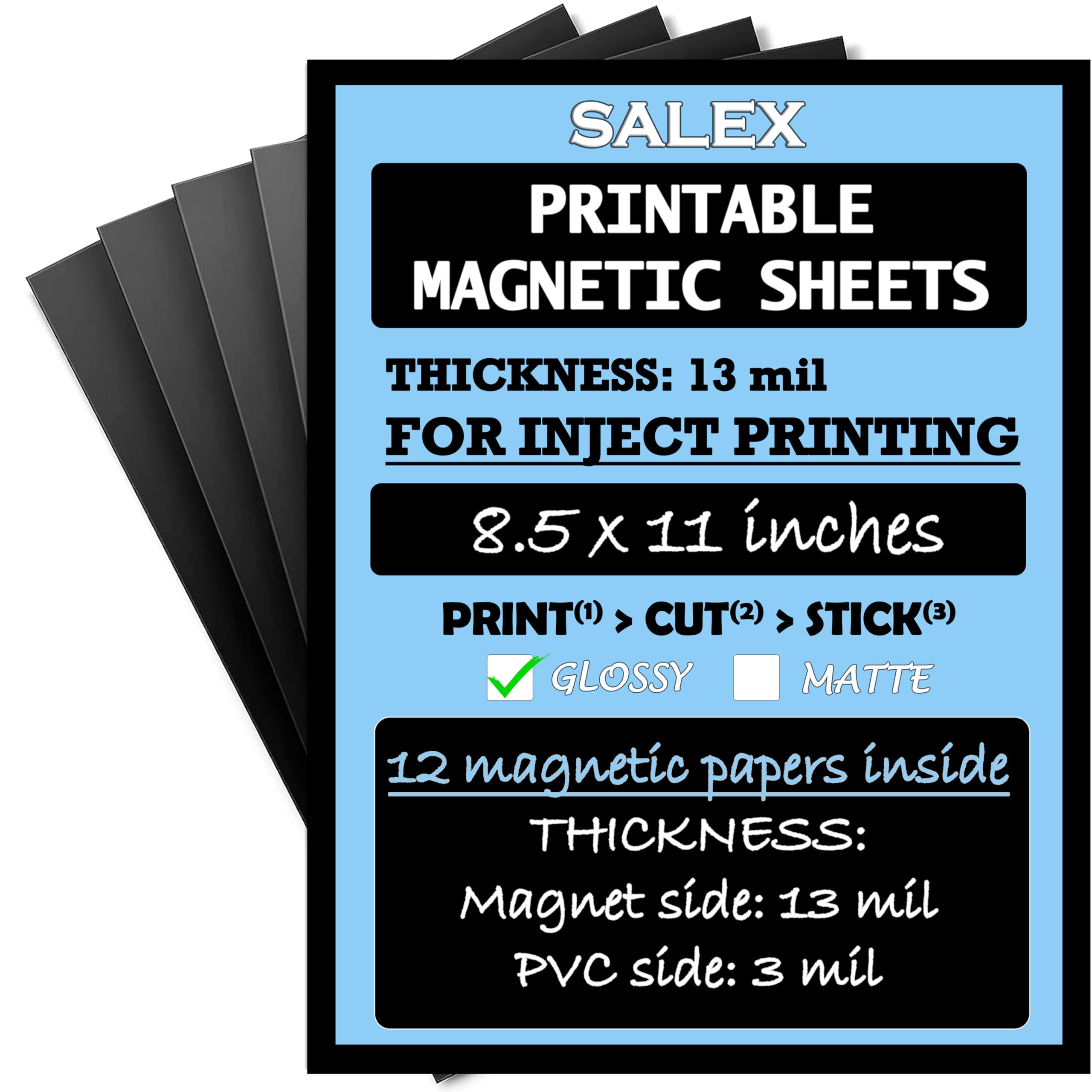 Printable Magnetic Sheets 8.5" x 11" for Inkjet Printers, Stickers, 12 ...
