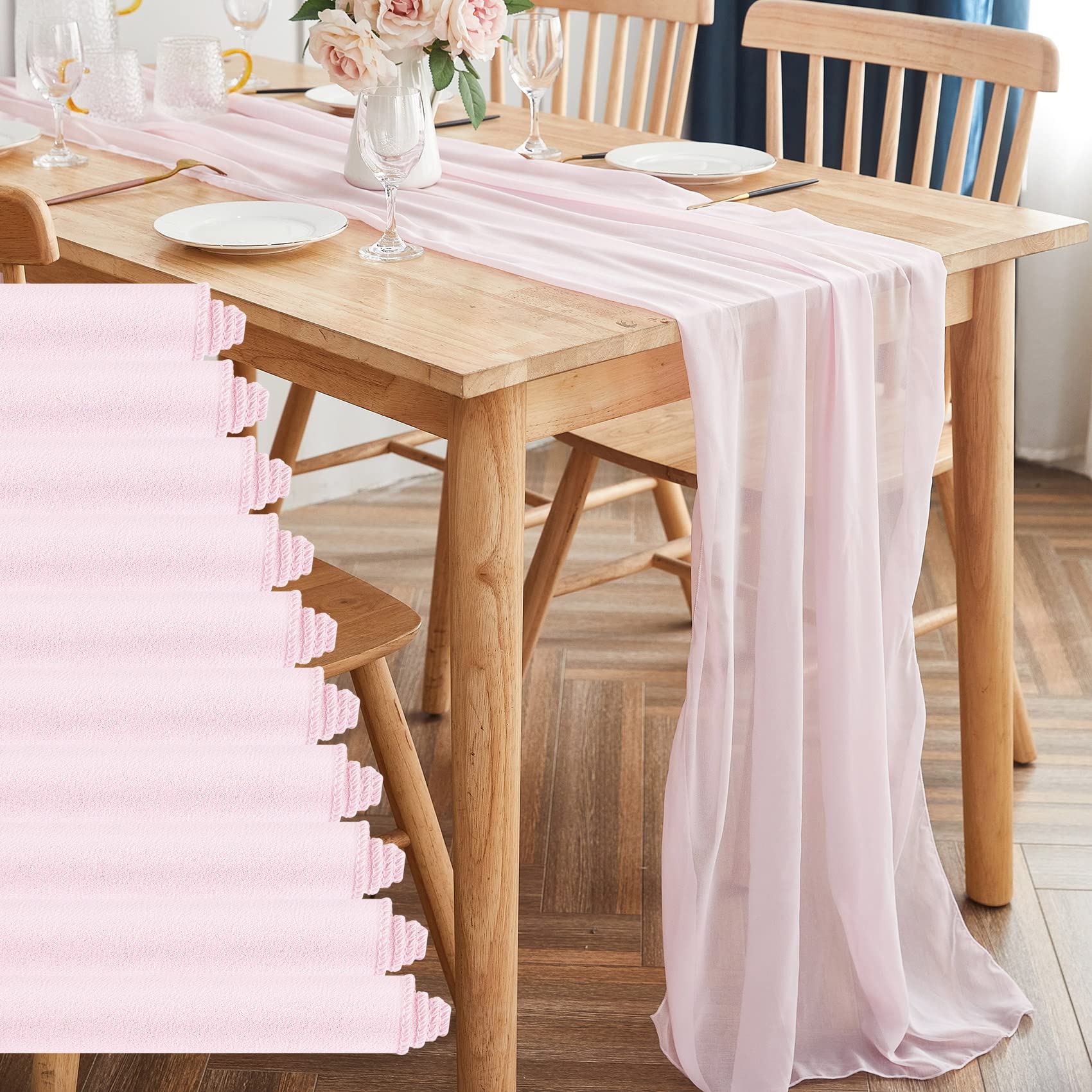 Yourose 10PCS 10ft-29x120 Inches Blushing Pink Chiffon Table Runner ...