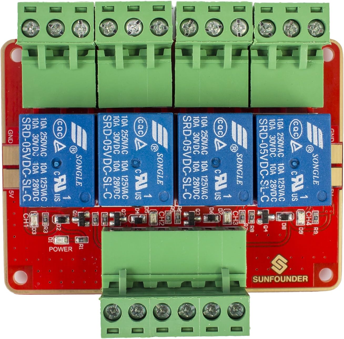 SUNFOUNDER 4-Channel DC 5V Relay Module with Optocoupler High Level ...