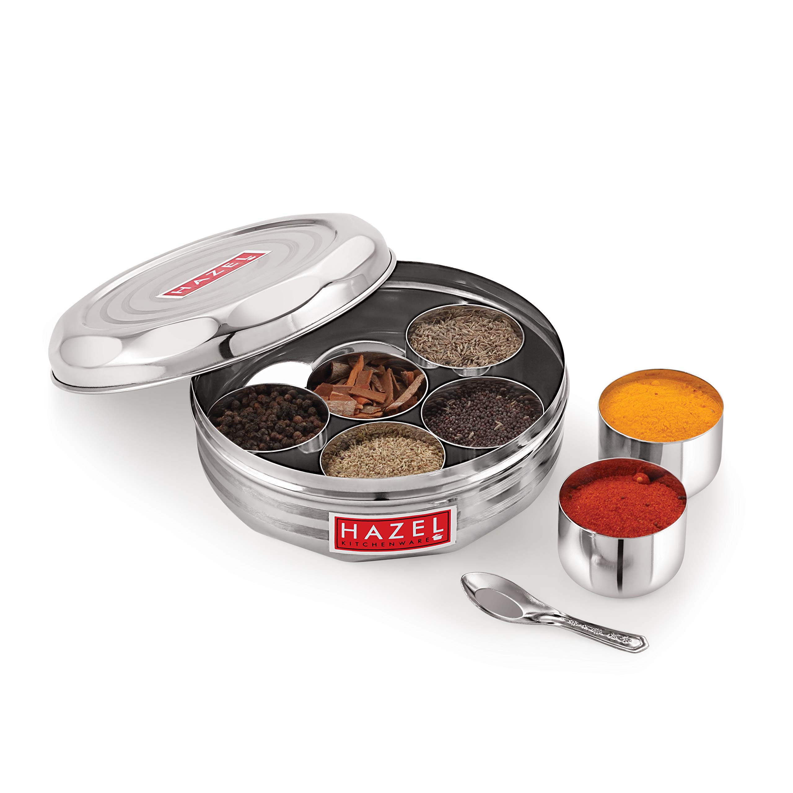 Hazel Stainless Steel Airtight Masala Dabba Spice Box with Spoon | 7 ...