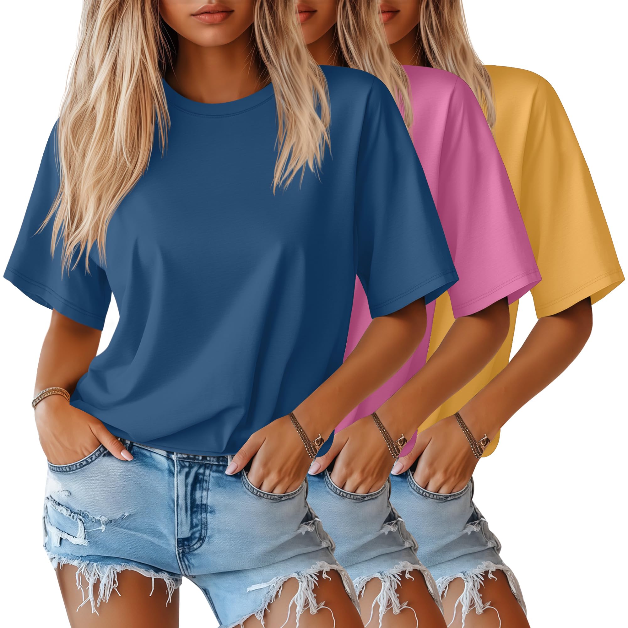 Huukeay 3 Pack Women's Half Sleeve T-Shirts, Crew Neck Elbow Length ...