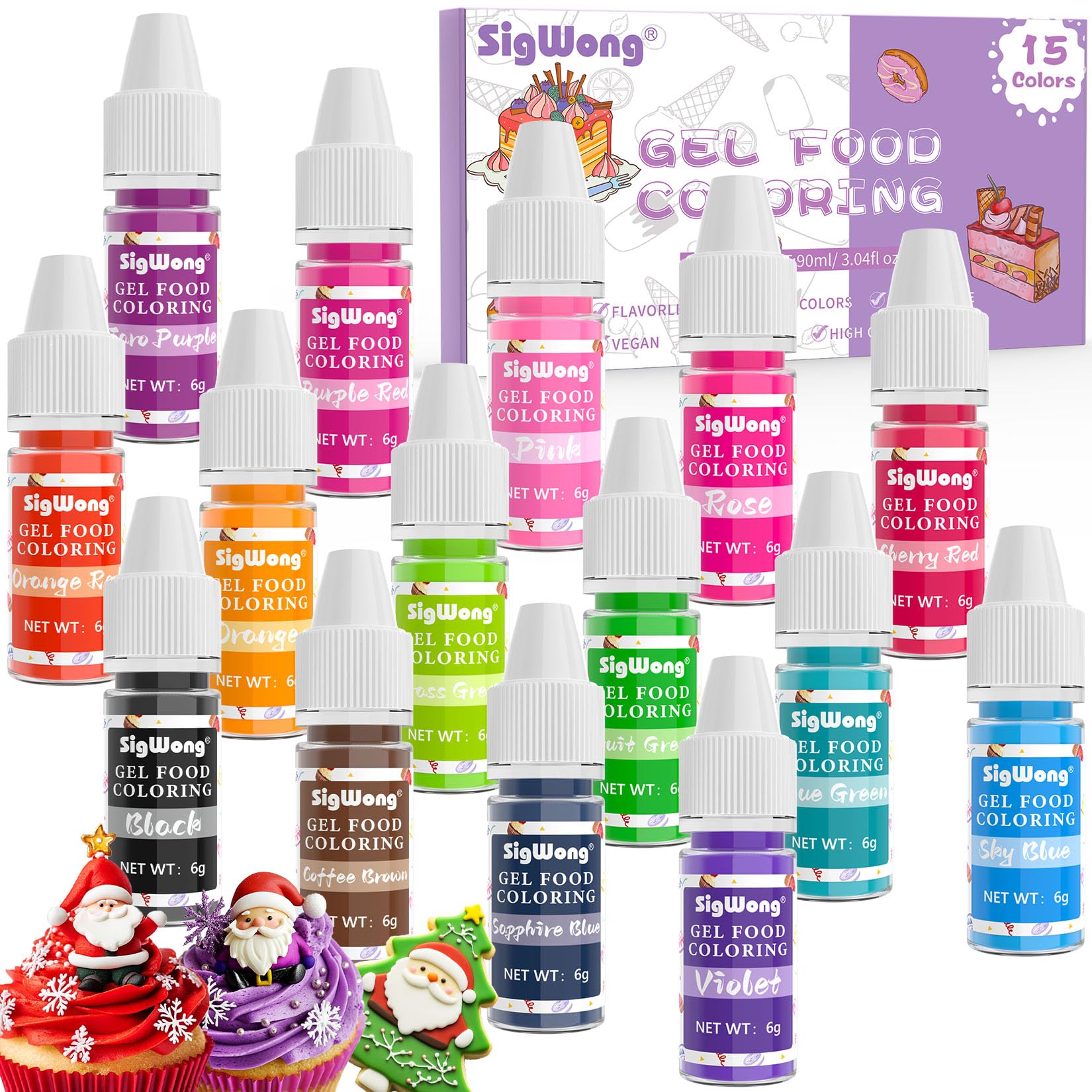 Gel Food Coloring - 15 Colors Flavorless Gel Based Food Color Dye ...