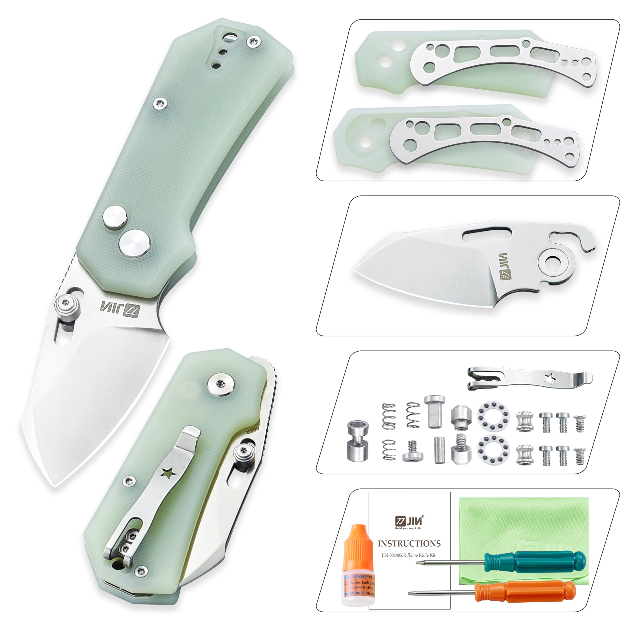 JIN Rhino Small Pocket Knife for Men, Button Lock EDC, Folding Knife ...