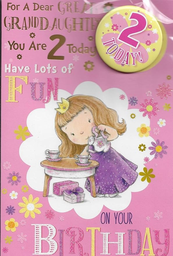 Great Granddaughter Age 2 Two Birthday Card With Badge 9 X 6 INCHES 