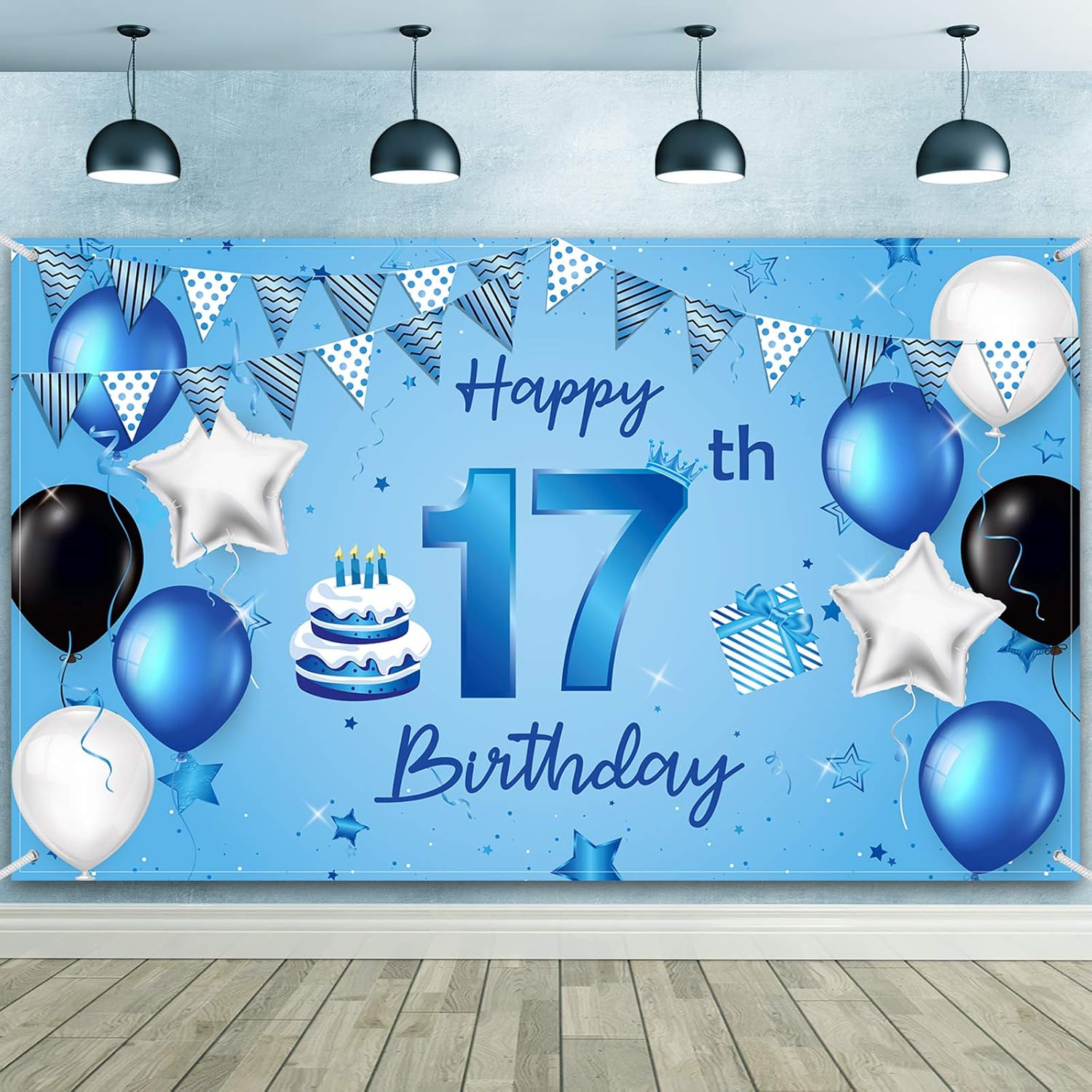 Amazon.com: Happy 17th Birthday Backdrop Banner Extra Large Fabric ...