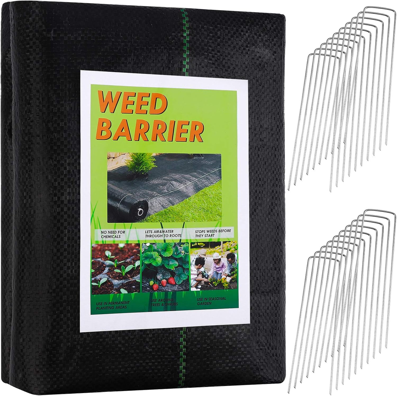 Elcoho Garden Weed Barrier Landscape Fabric with 20 Pieces Garden Pegs ...