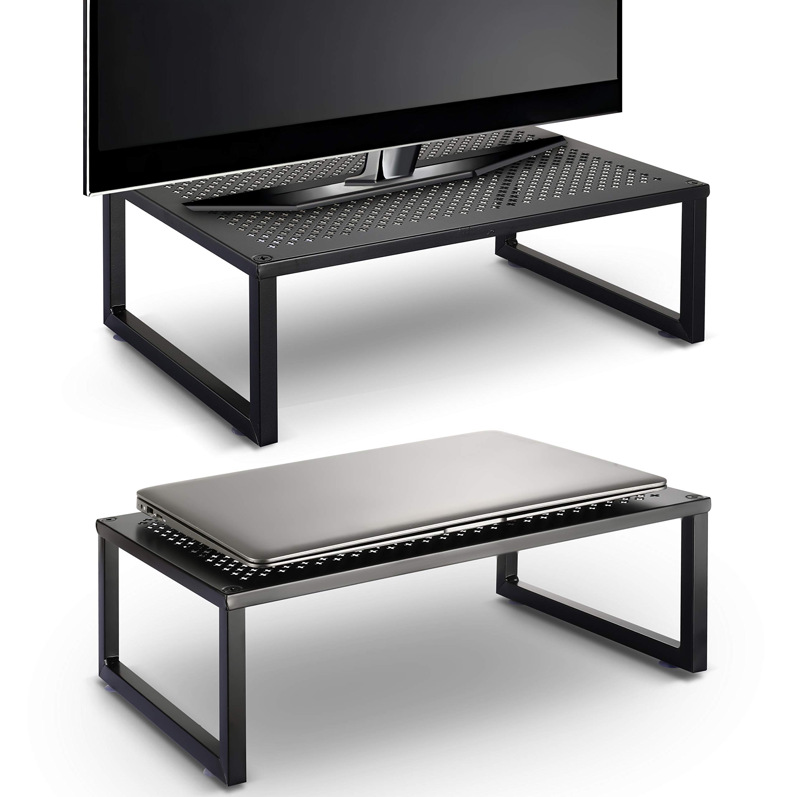 2 Pack- Simple Trending Monitor Stand Riser, Metal Desk Organizer Stand ...