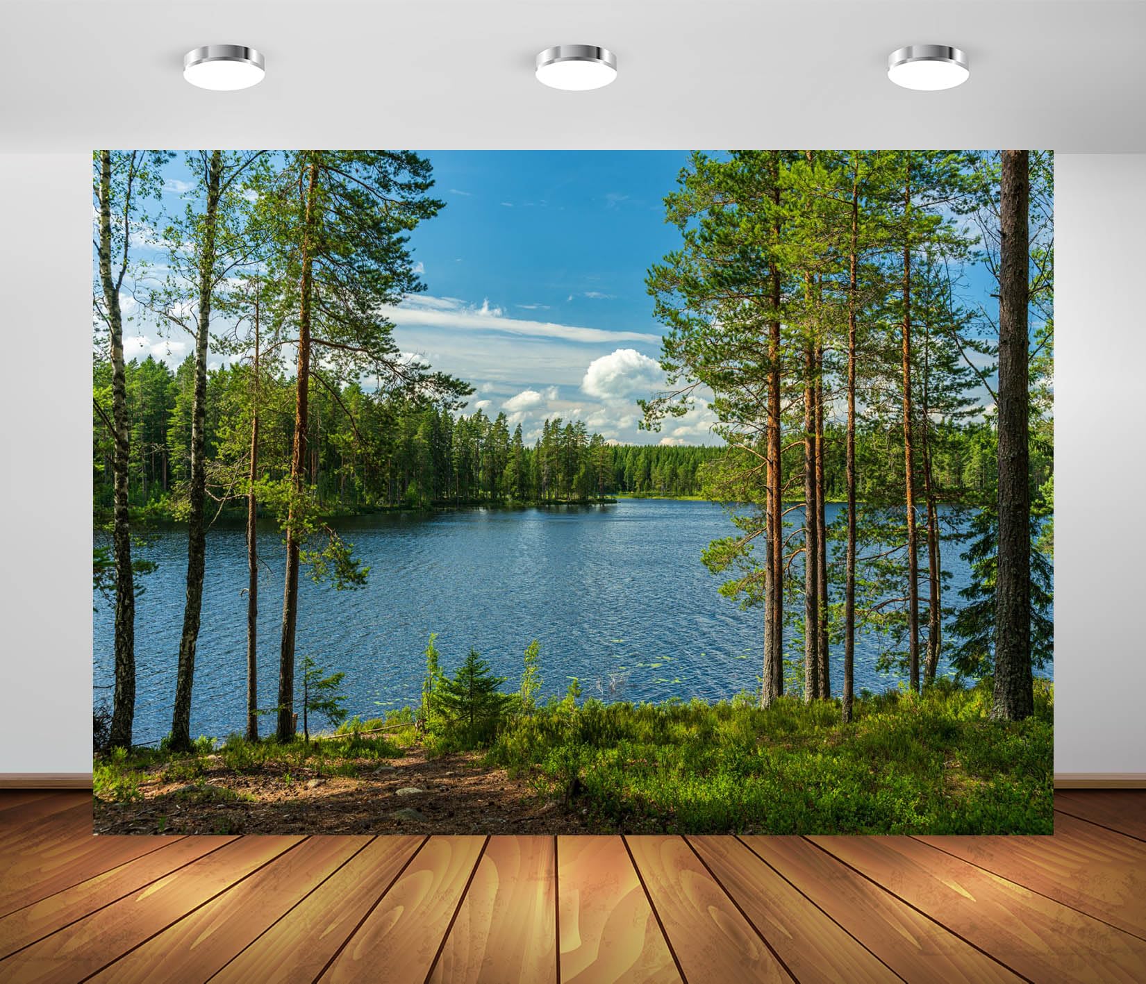 BELECO 9x6ft Fabric Forest Lake Backdrop Nature Park Lakeside Green ...