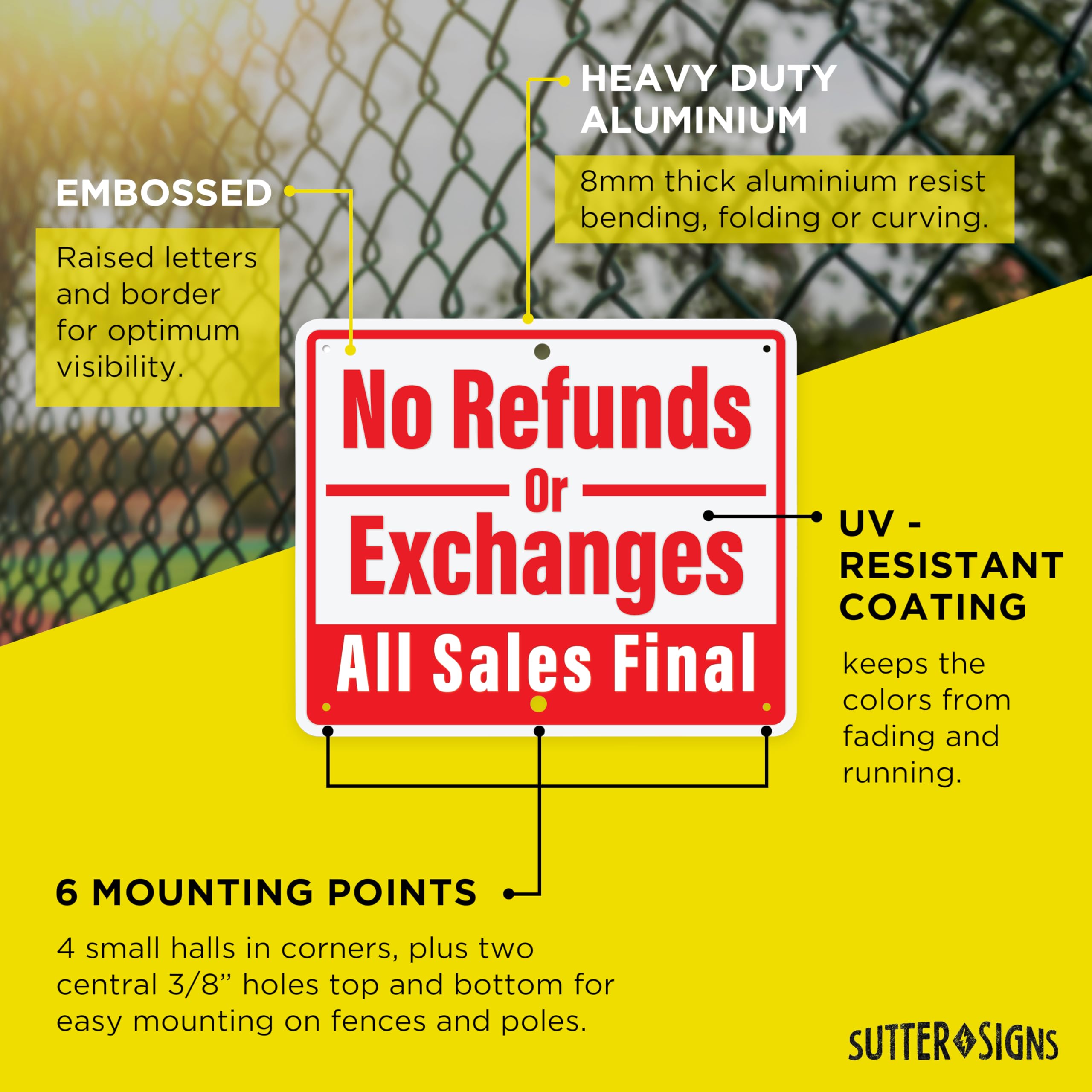 Mua No Refunds or Exchanges, All Sales Final Sign | Aluminum No Returns ...