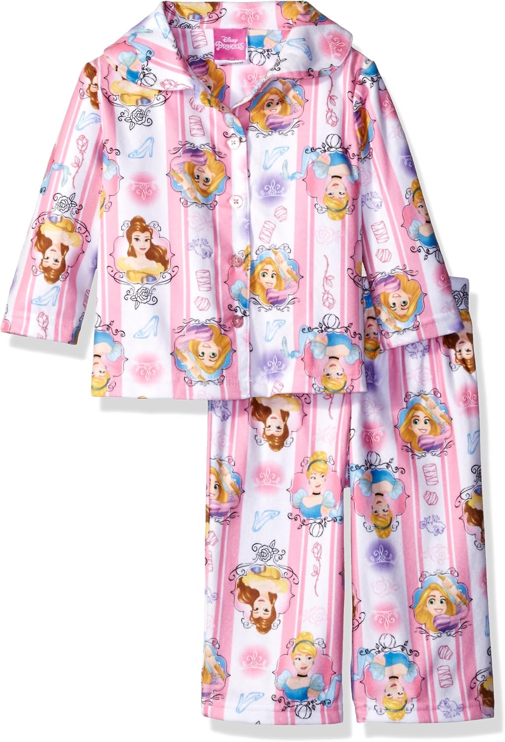 Amazon.com: Disney Girls' Princess 2-Piece Button Front Pajama Set ...