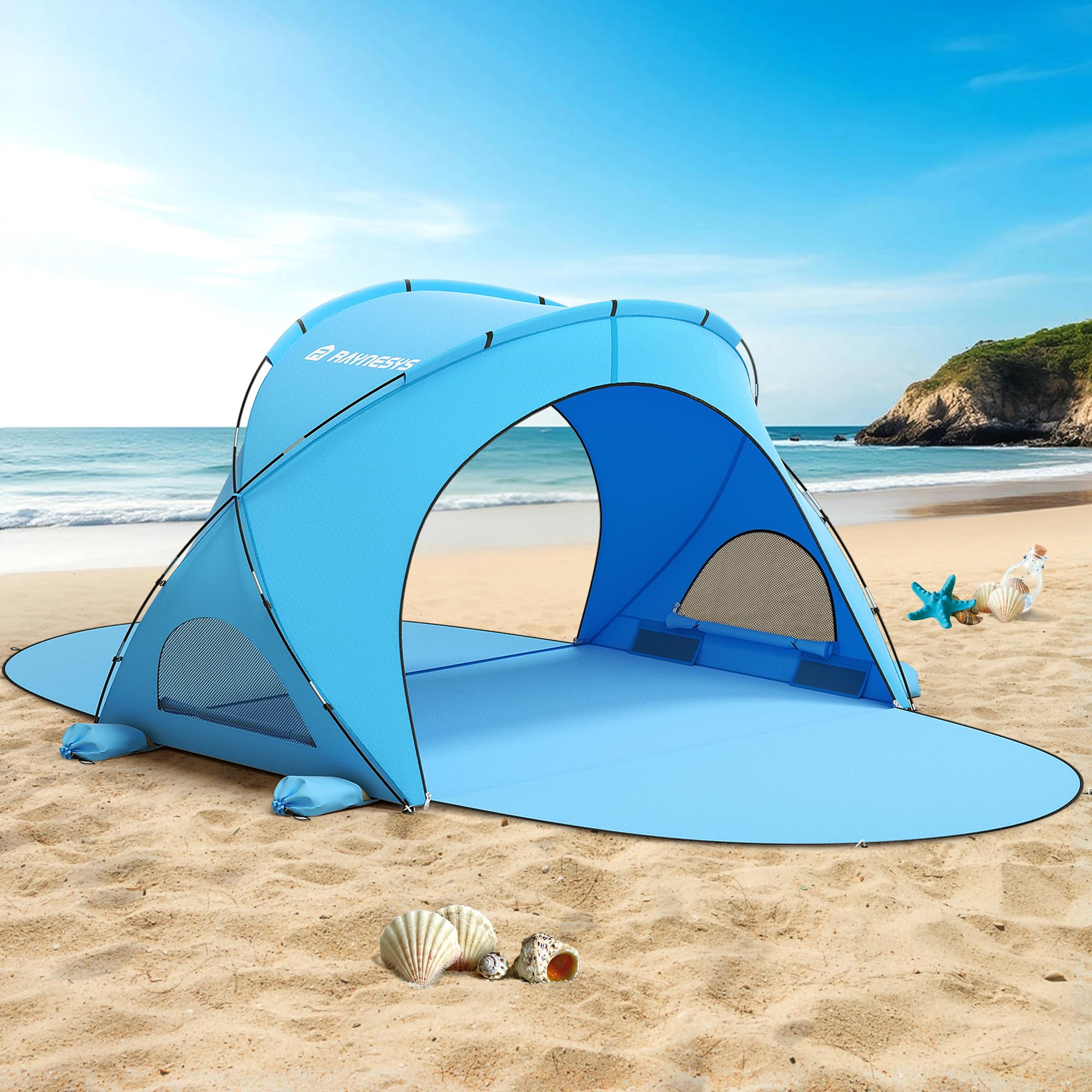 Raynesys Beach Tent Sun Shelter, Beach Shade Tent with UPF50+ UV ...
