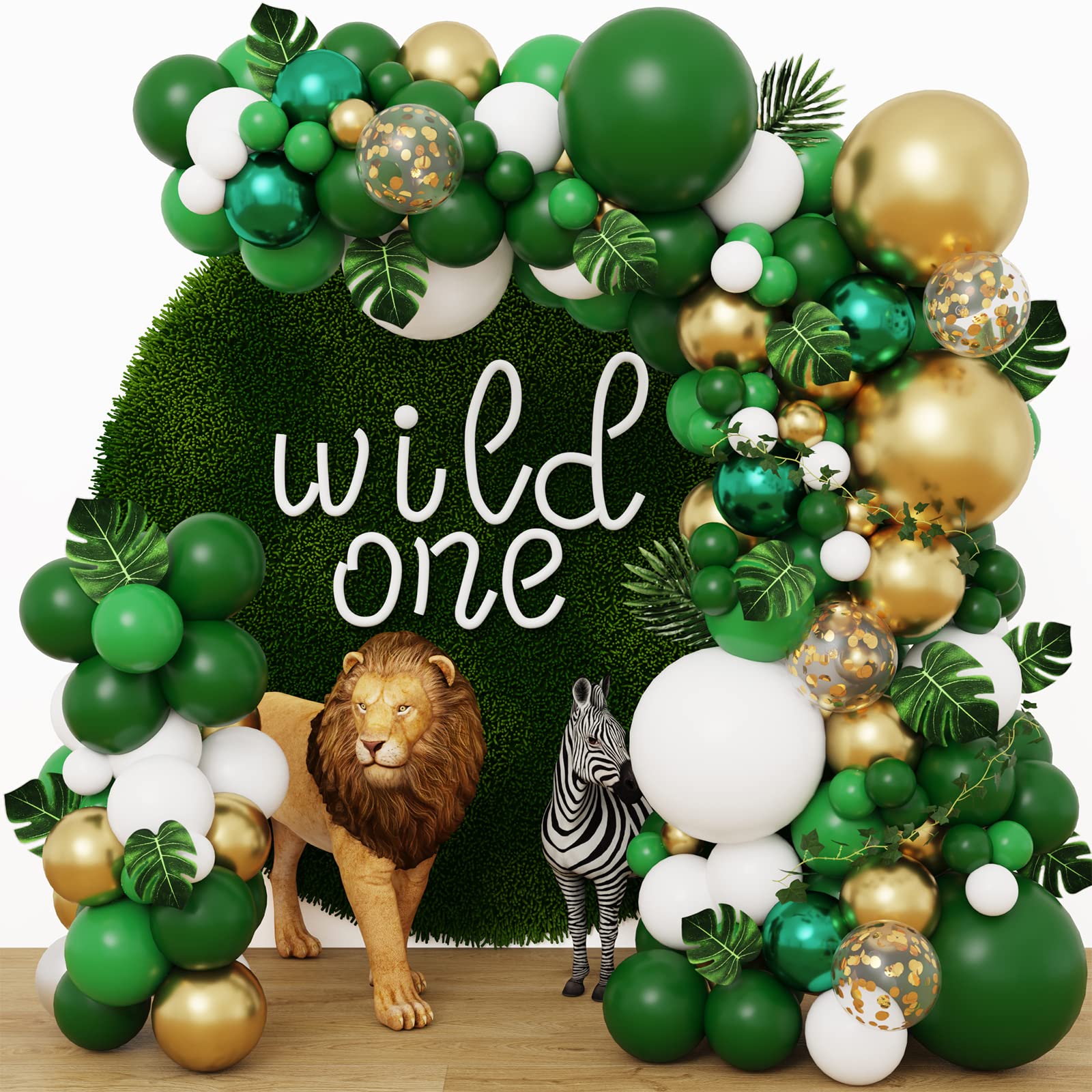 RUBFAC 152pcs Jungle Balloons Garland Arch Kit, Green Gold Balloon Arch ...