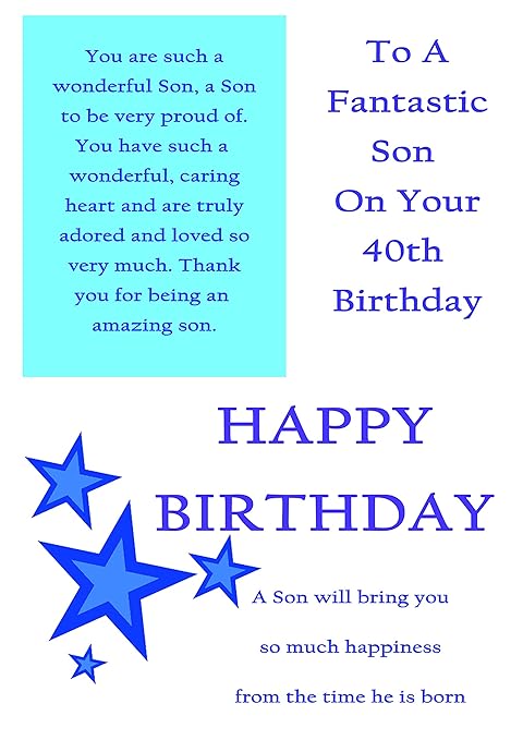 Son 40th Birthday Card With Removable Laminate Amazon co uk Office 