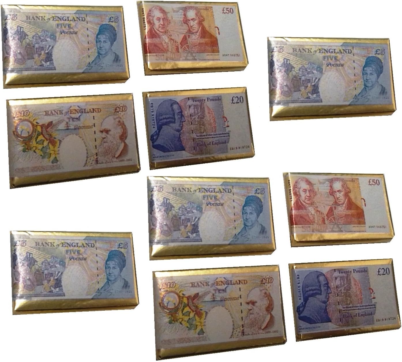 10 x £5 £10 £20 £50 Pound Notes Milk Chocolate Money Gold Foil: Amazon ...