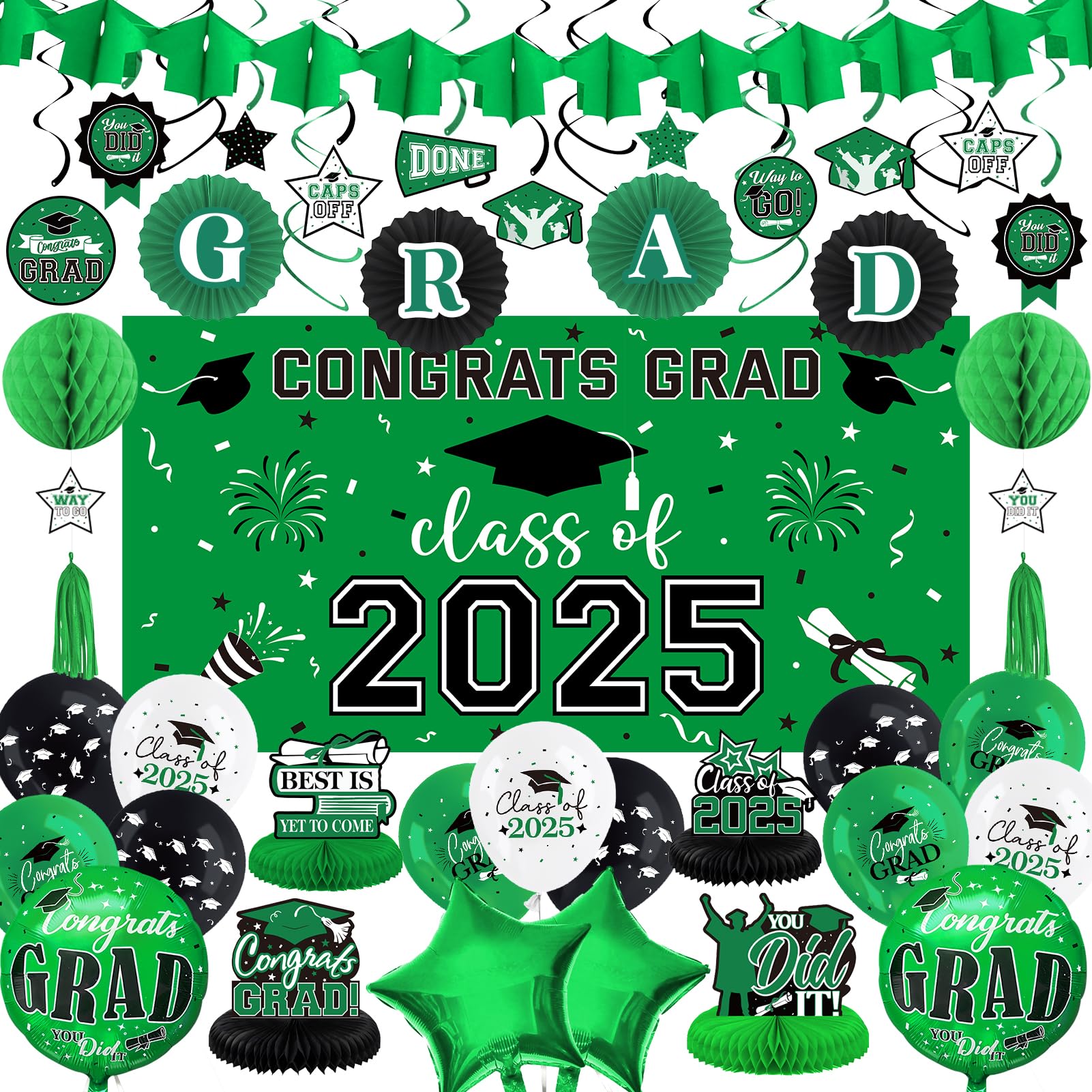 DAZONGE Graduation Decorations 2025 Green, Grad Party Decorations Kits ...