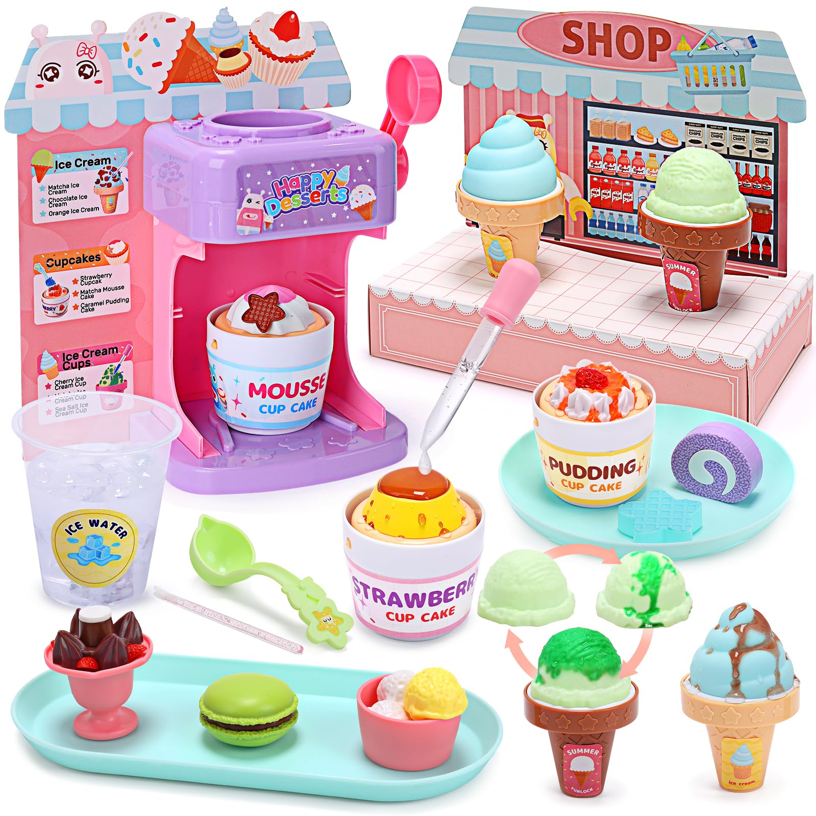 CUTE STONE Color Changing Ice Cream Play Set, Tea Party Set for Little ...