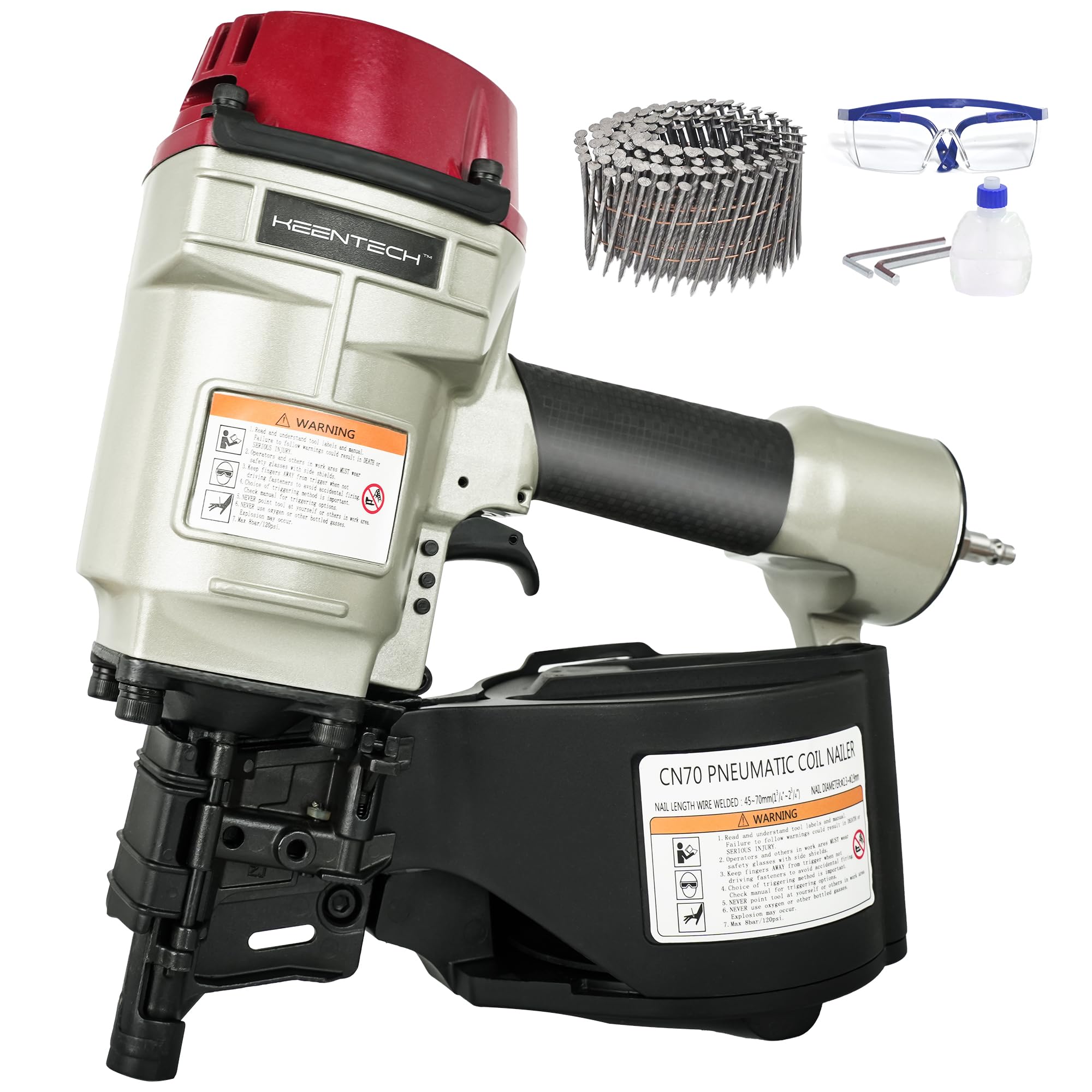 KEENTECH Pneumatic Siding Nail Gun for 1-3/4" to 2-3/4" 15-Degree Nails ...