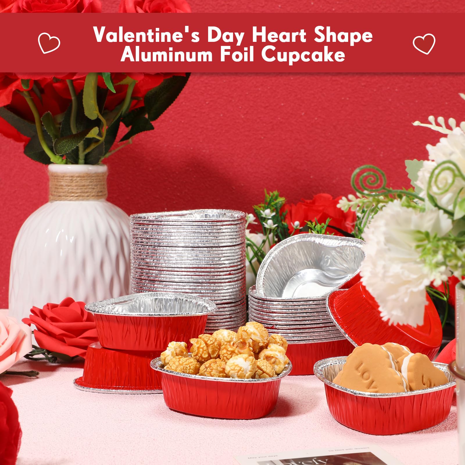 Honeydak Heart Shaped Cake Pans Valentine's Day Aluminum Foil Cupcake ...