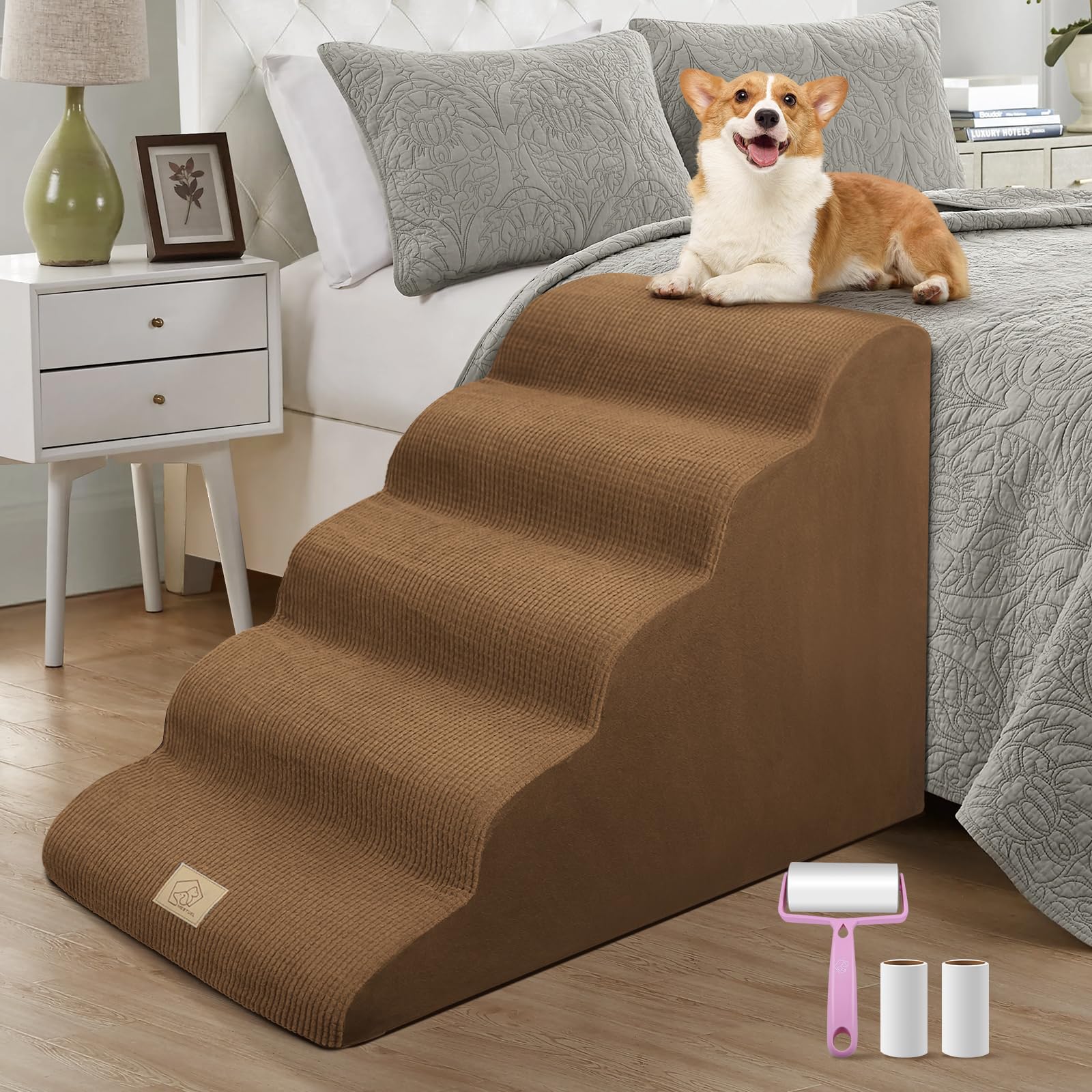 Mestuel Dog Stairs for High Bed 22.8'' H, 5 Steps Dogs Stairs for Bed ...