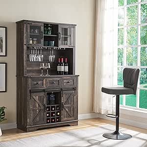 Amazon.com: OKD Farmhouse Bar Cabinet with Sliding Barn Door, Kitchen ...