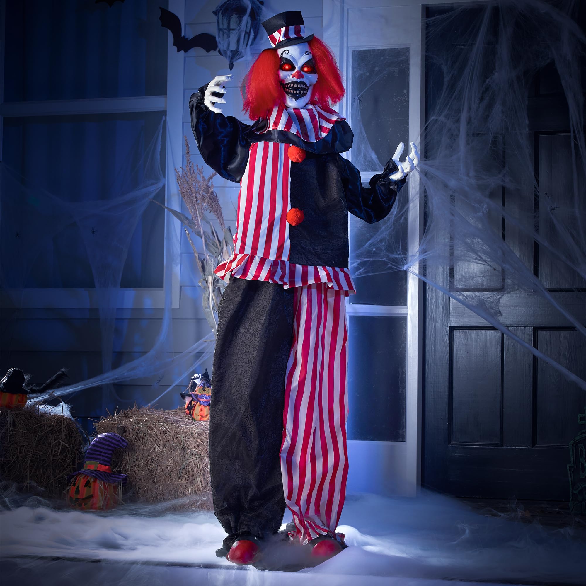 JOYIN 67" Halloween Animatronics Standing Clown Animated Decoration ...