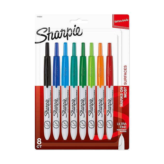 Sharpie Retractable Noir, Bleu, Vert, Rouge 8pièce(s) marqueur ...