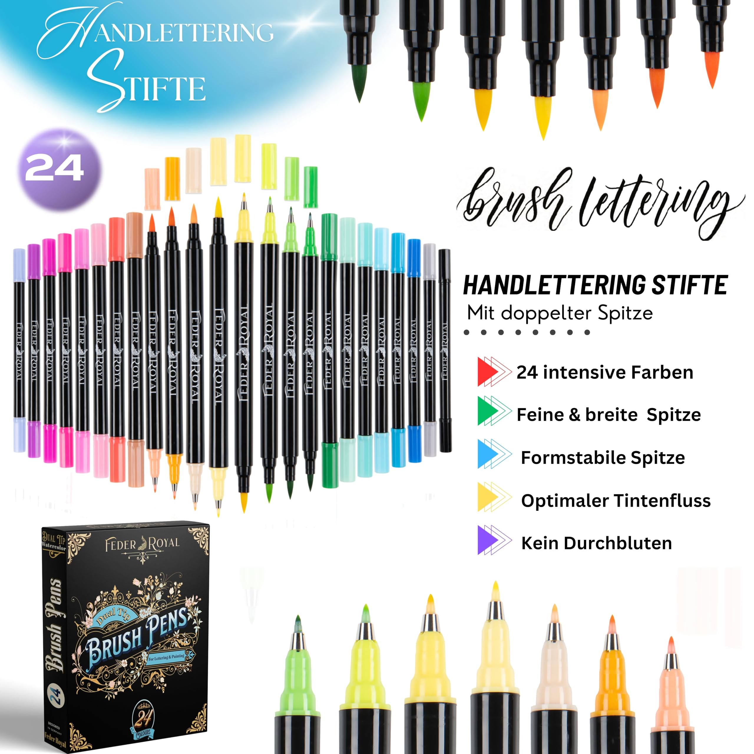 Mua FEDER ROYAL Handlettering Stifte in 24 Farben – Brush Pen mit 2 ...