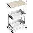 Amazon.com: Simple Houseware 2-Tier Rolling Utility Cart with Top Board ...
