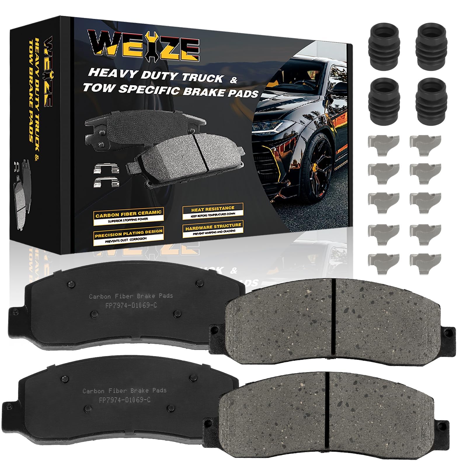 WEIZE Front Carbon Fiber Ceramic Brake Pads, D784 Truck and Tow Brake ...