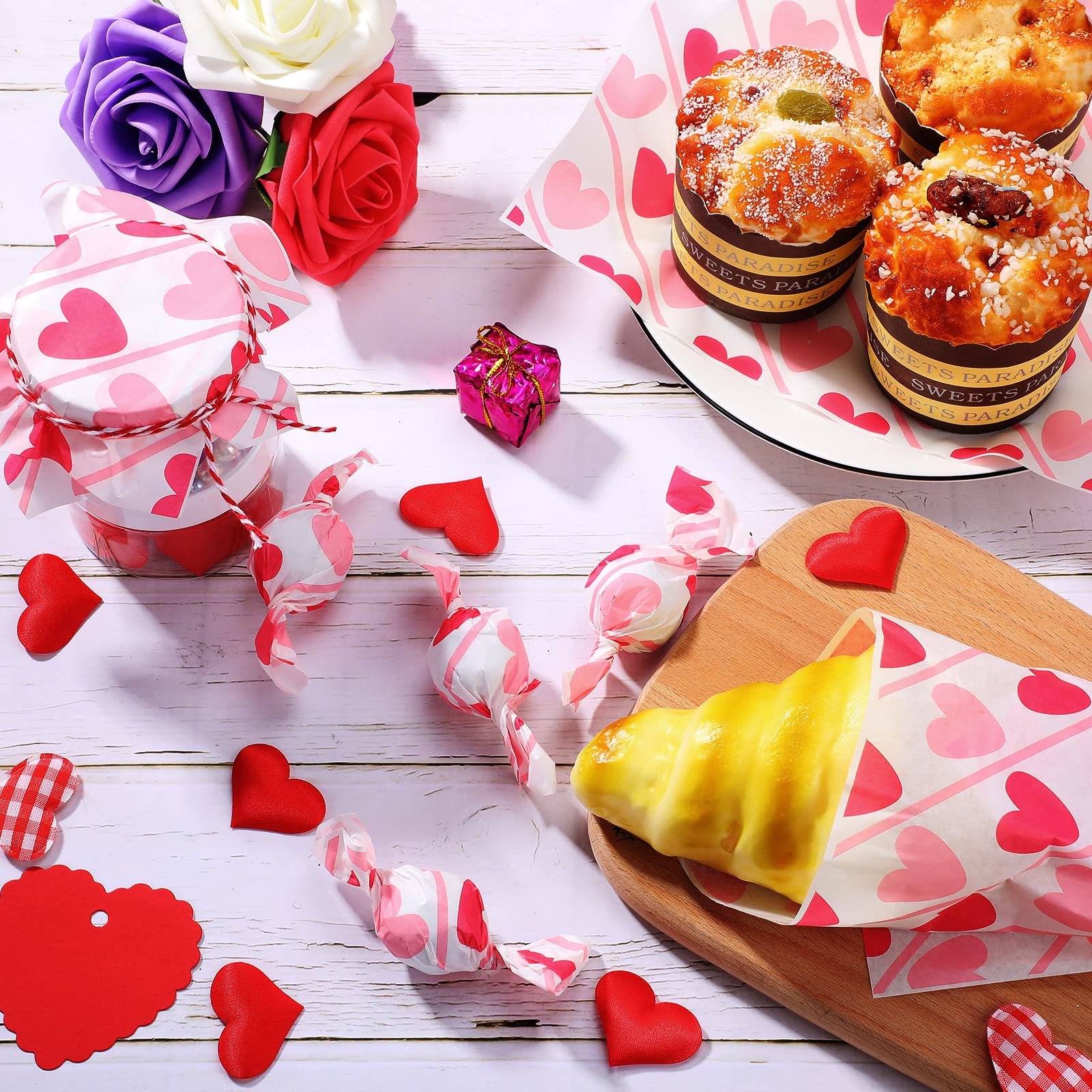 150 Pieces Valentine's Day Wax Paper Sheets for Food Heart Wrap Paper ...