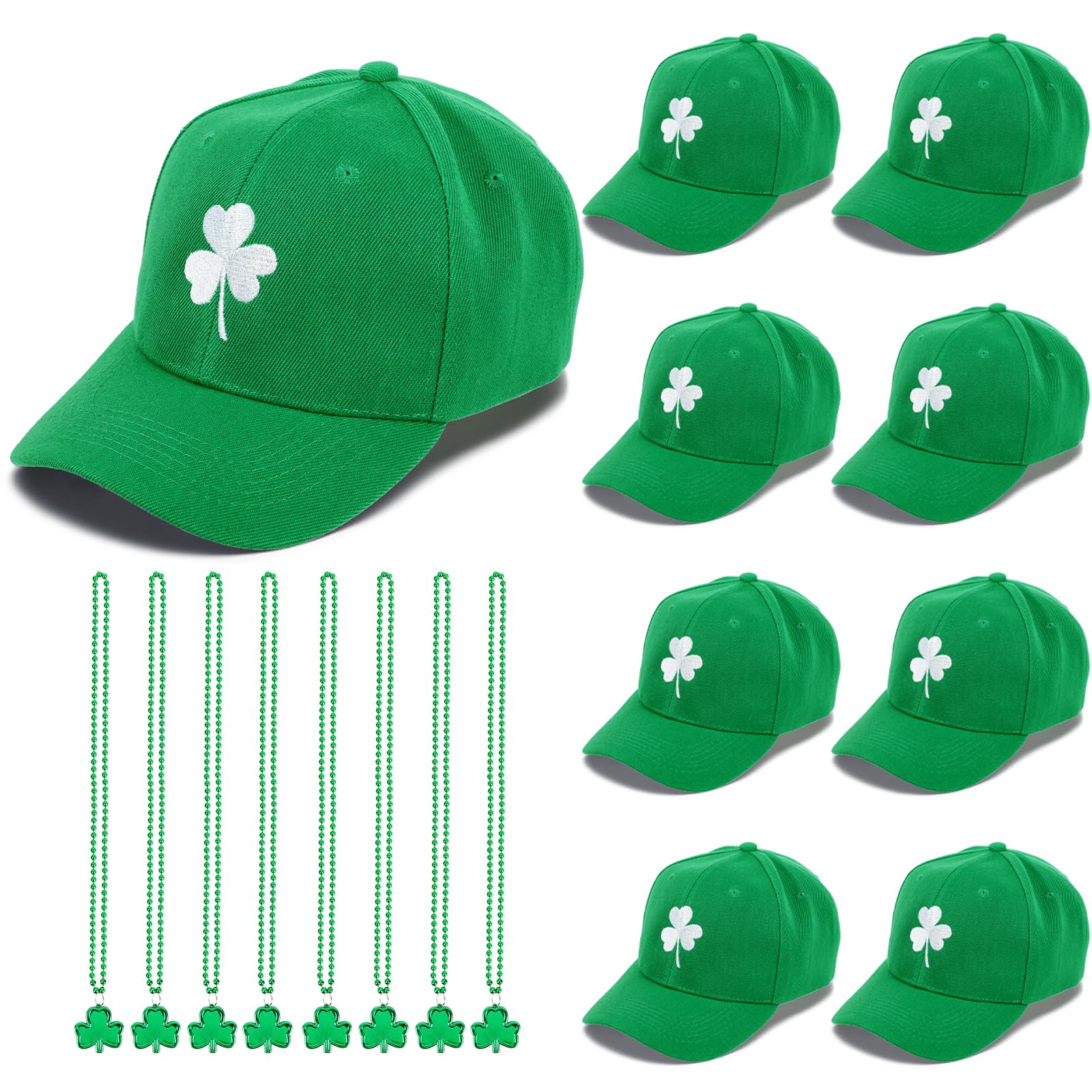 EYNDYN 16 pcs St Patricks Day Hats and Beads Clover Necklaces set ...