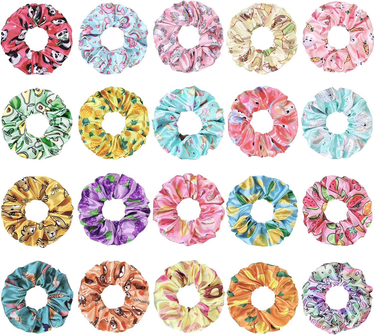 20 Pieces Cute Hair Scrunchies Kawaii Colorful Satin Hair Scrunchies ...