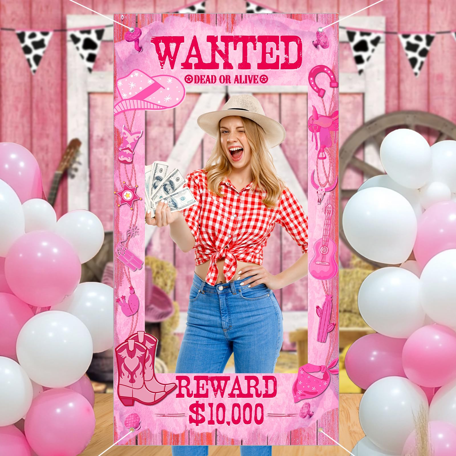 Large Cowgirl Party Decorations Pink Western Wanted Photo Banner Fun ...