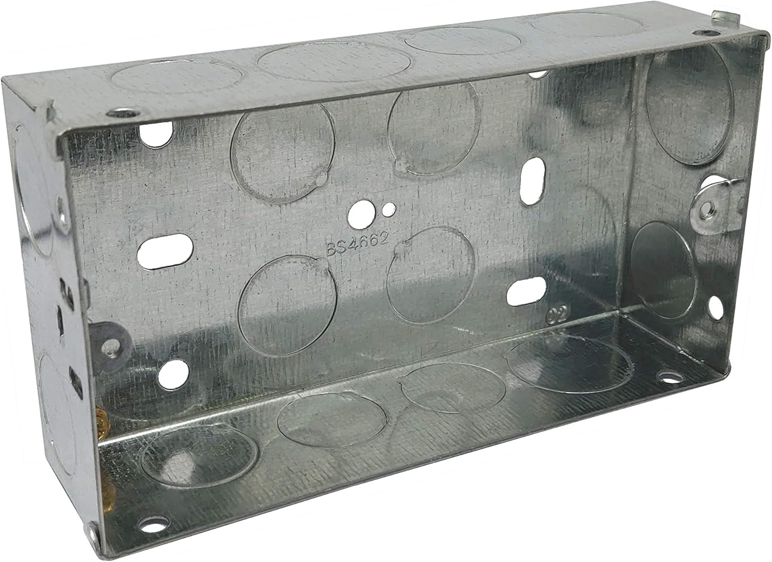 Double 2 Gang Galvanised Metal Back Box 35mm Deep Flush Mount Pattress ...