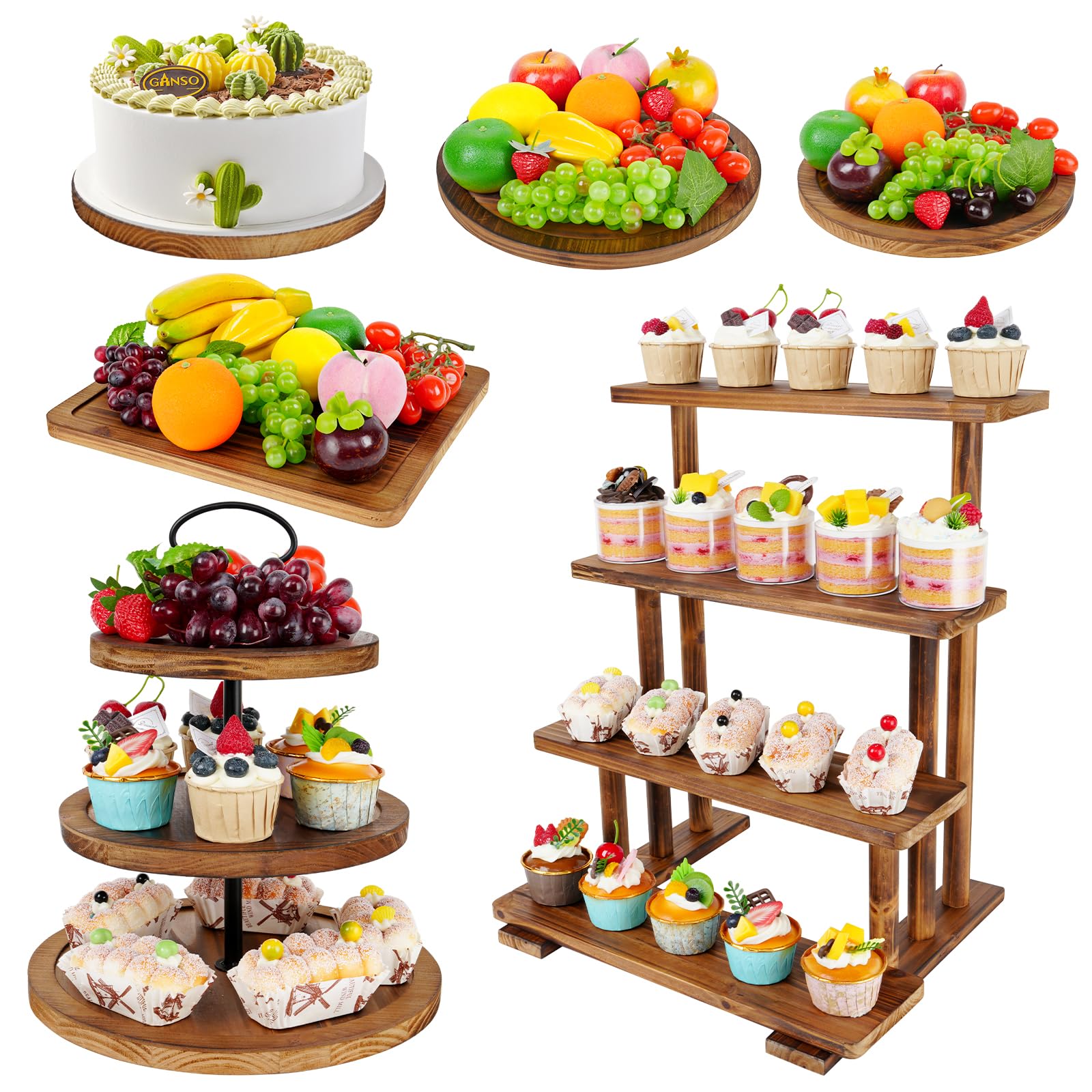 VIVIRENOIR Dessert Table Display Set, Wood Cake Stand - Wooden Cupcake ...