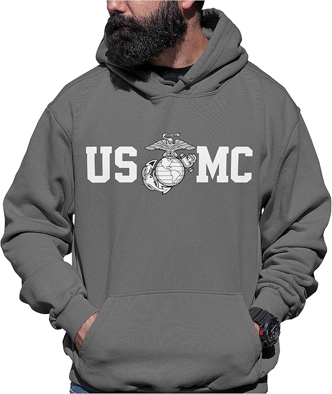 Marine Corps USMC SWEATSHIRT HOODIE with Globe in CENTER (2XL, Charcoal ...