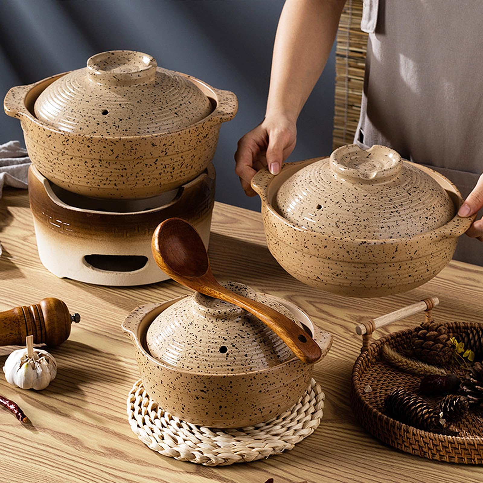Ceramic Casserole Dish, Clay Pot, Earthen Pot Cookware with Lid for ...